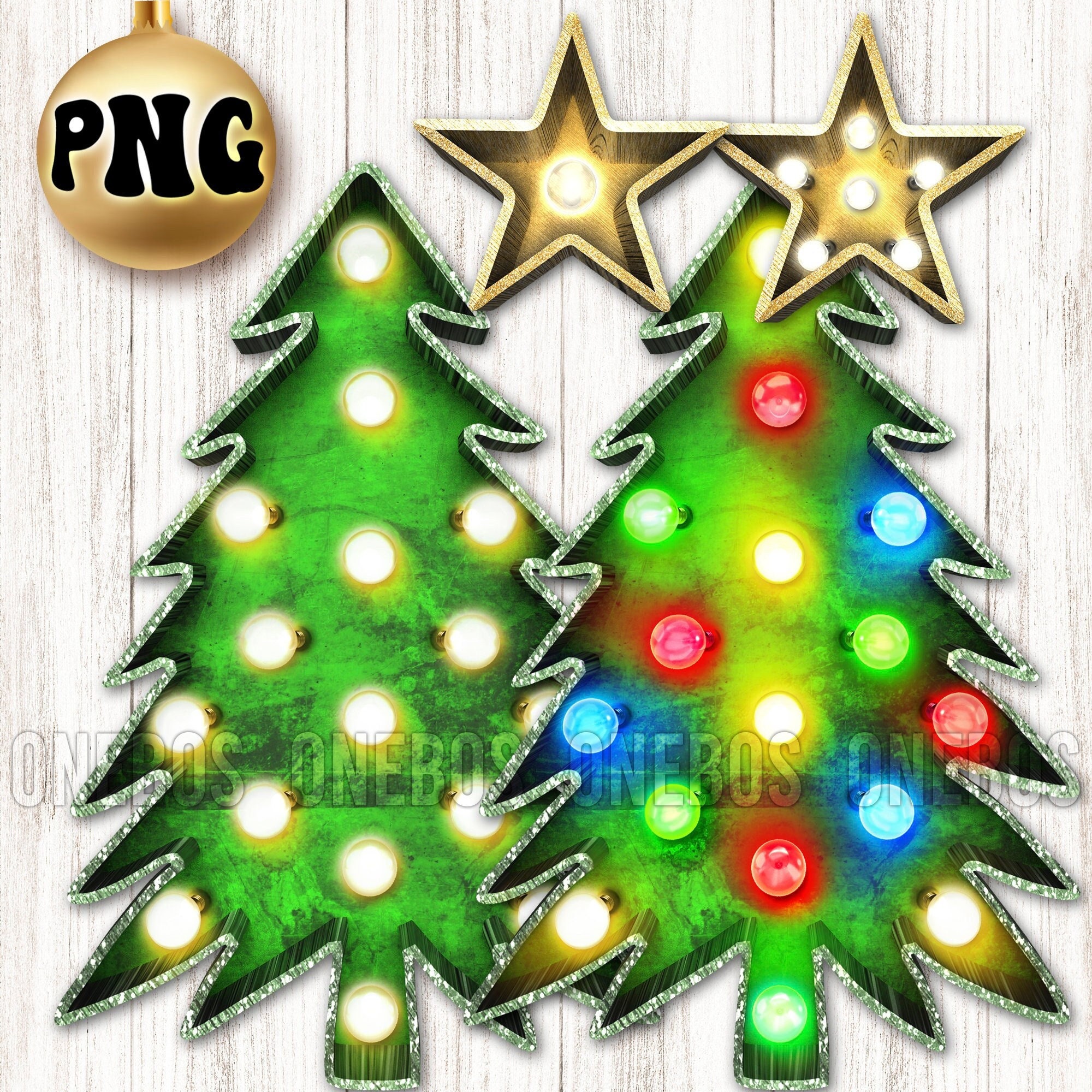 Tree Bundle PNG Set of Christmas Trees & Stars Marquee - Etsy
