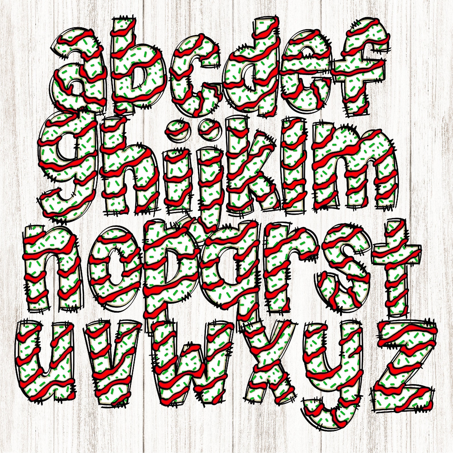 Tree Cake Alphabet PNG Bundle, Set of 3, White Brown Green Doodle ...