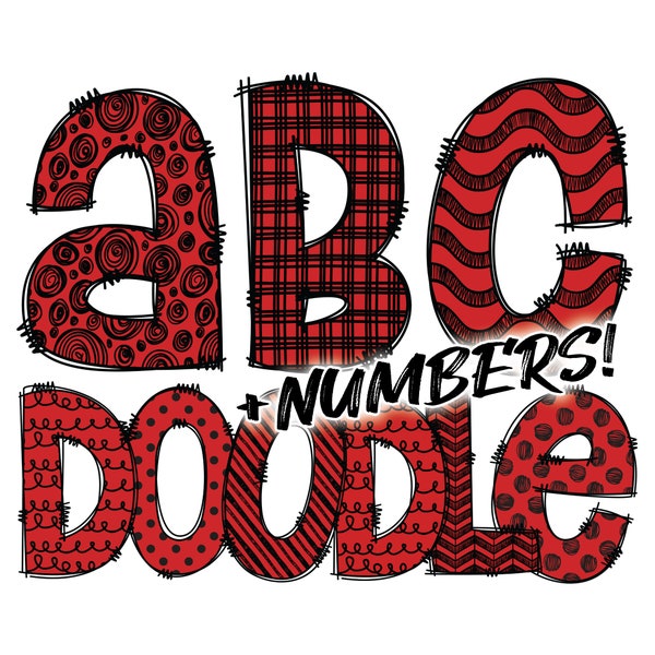 Red and Black Doodle Letters - Etsy