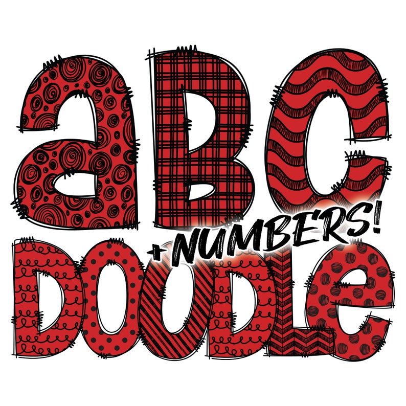 Digital Download | Doodle Hand Drawn Red and Black Multi Pattern Fill ...