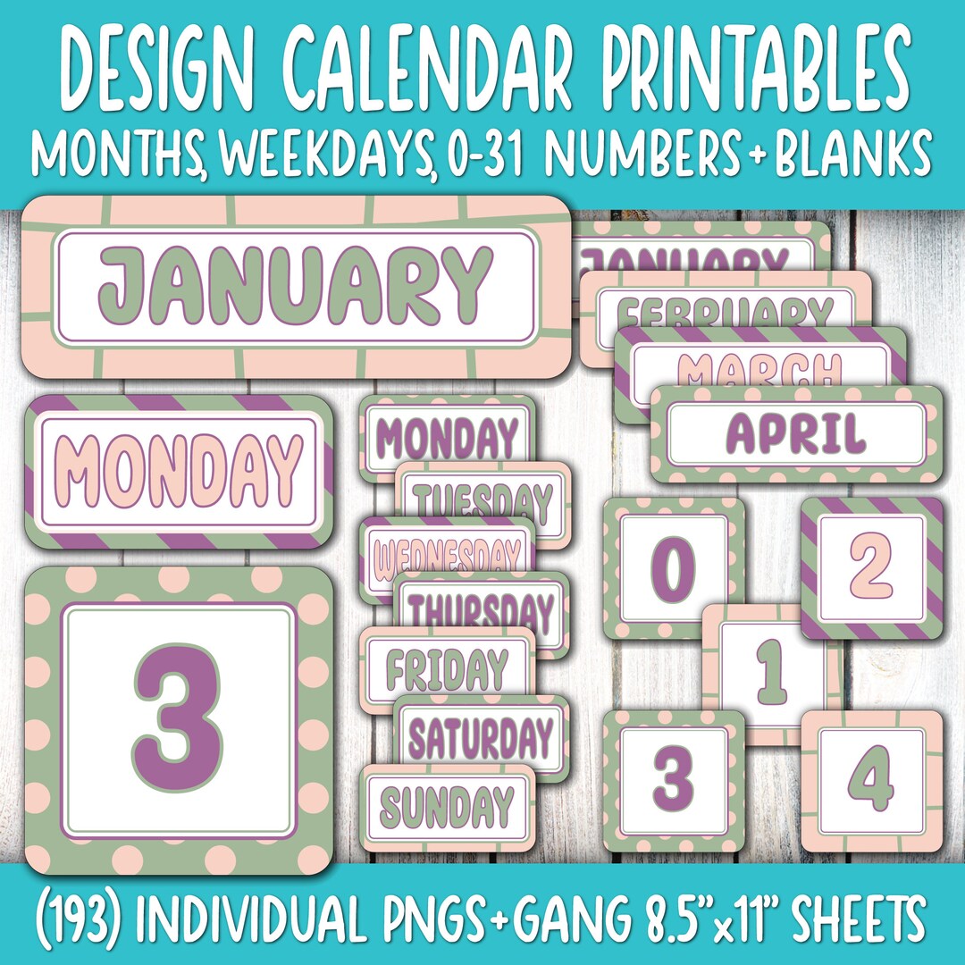 Wall Calendar - Standard - for Teachers | Grid, Stripes, Polka Dots ...