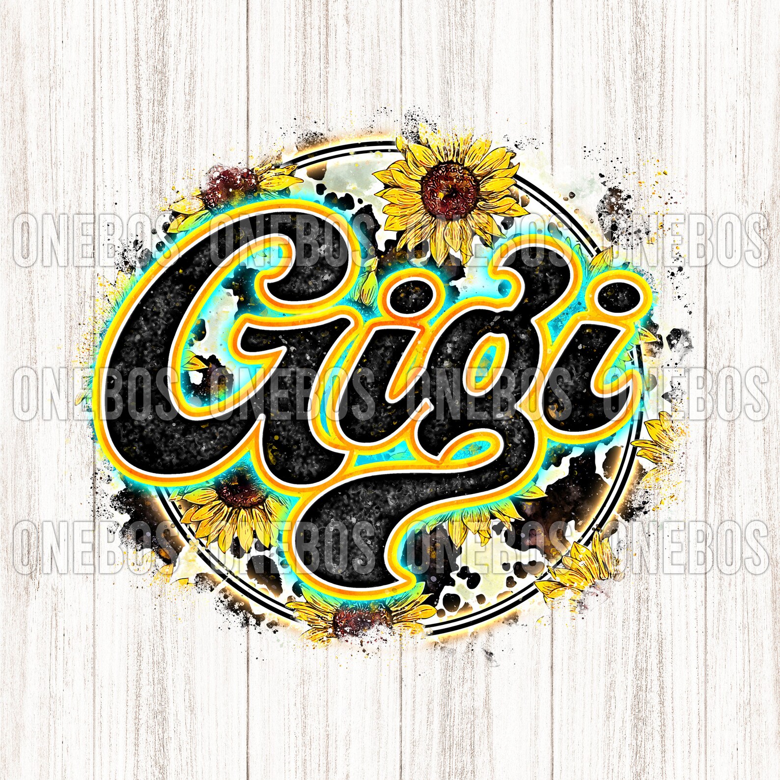 Digital Gigi PNG With Cow Sunflower Print Retro Letters - Etsy