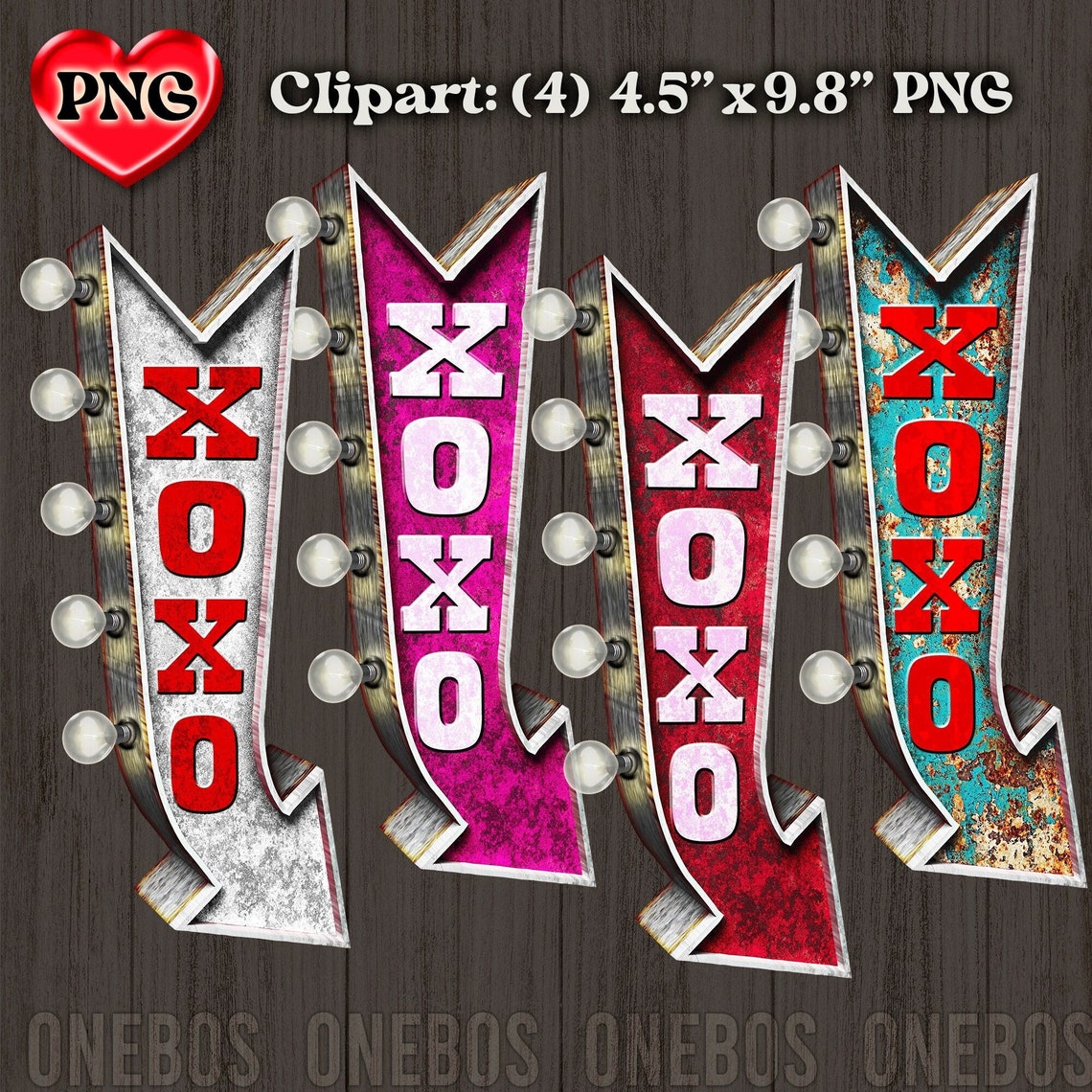 XOXO Arrow Marquee Clipart | Rustic, Diner Digital Art Bundle of ...
