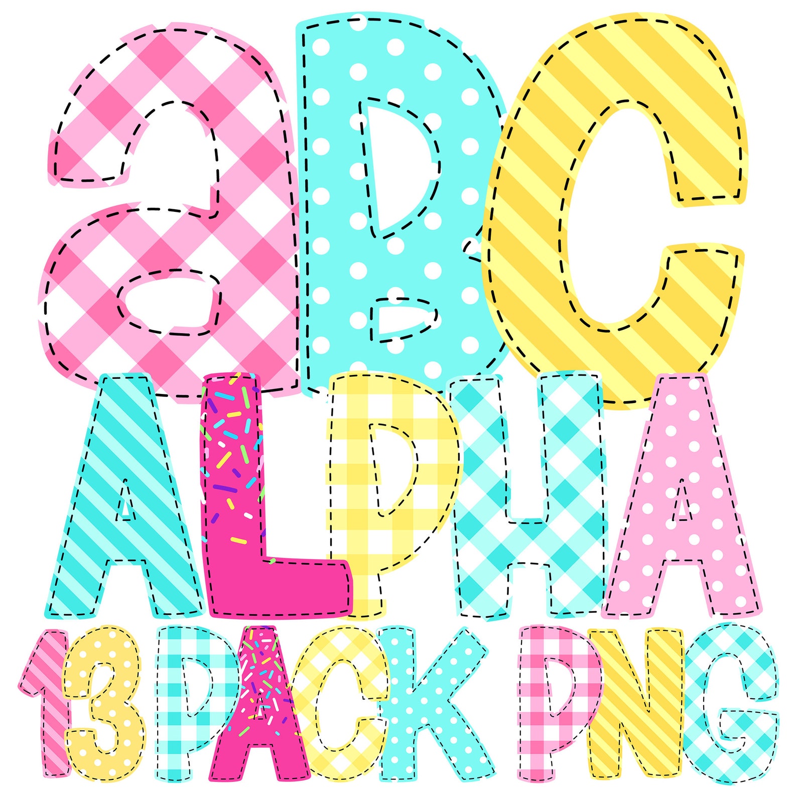 Doodle Dash Faux Applique Alphabet PNG, 13 Pack, Ice Cream Party ...