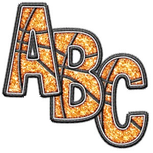 PNG Basketball Alphabet, Faux Embroidery Stitch Alpha, Glittery Orange ...