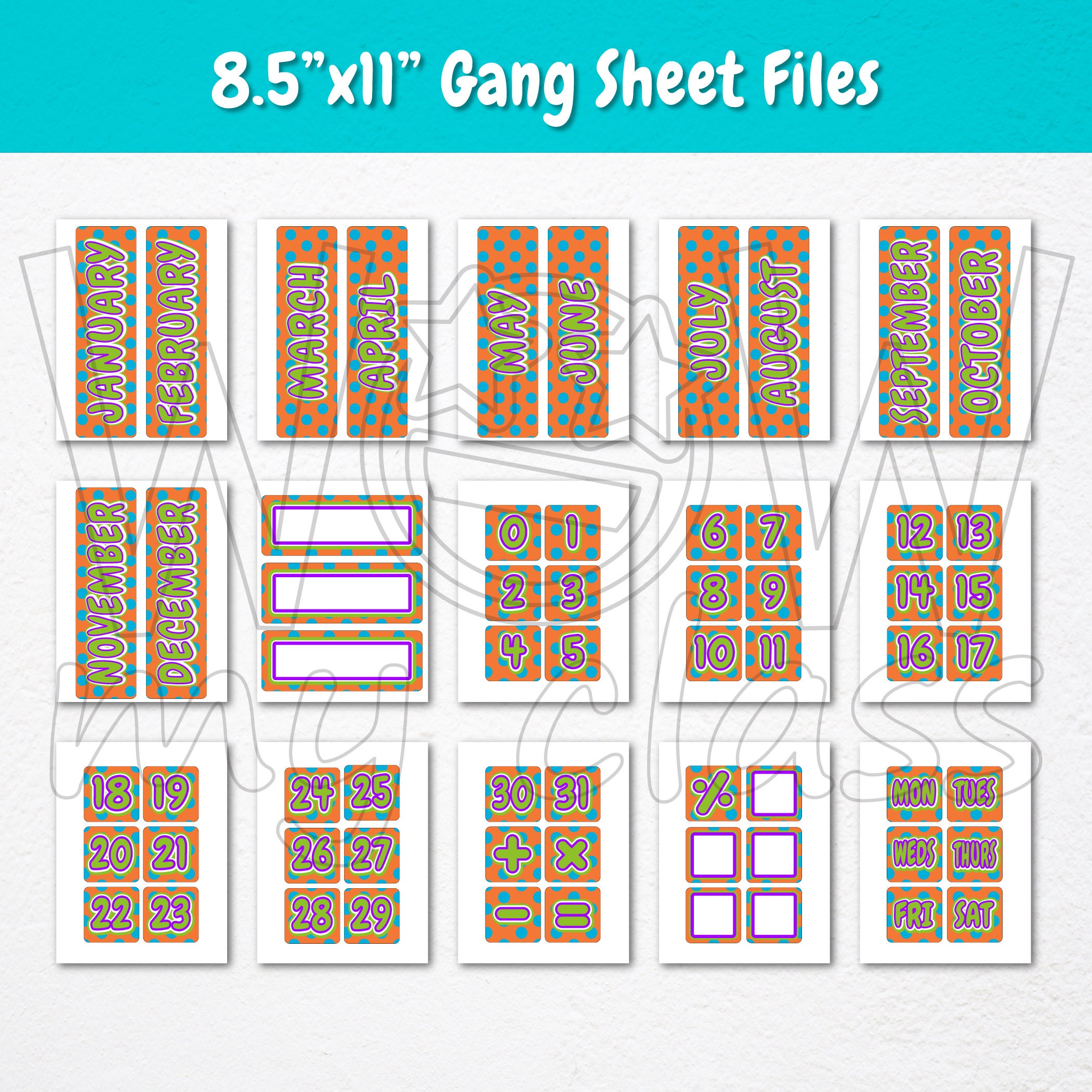 Wall Calendar - Pocket Chart for Teachers | Grid, Stripes, Polka Dots ...