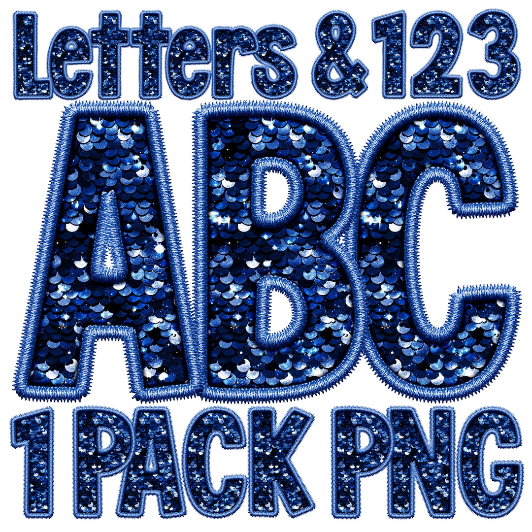 Navy Blue Sequin Alphabet, Faux Sequin Fill Letters, Faux Embroidery ...