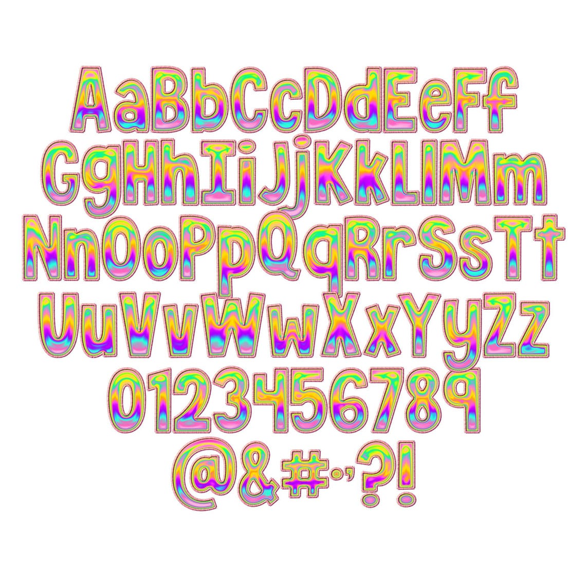 Faux Embroidery Alphabet, Holographic Mylar Metallic Text Effect ...