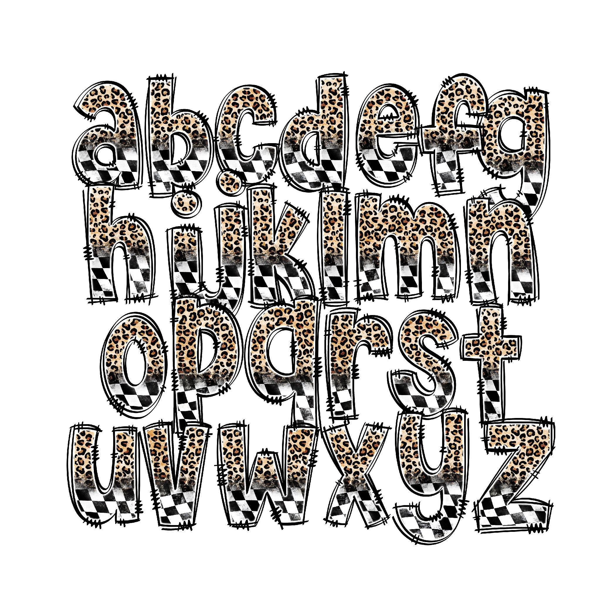 Racing Leopard Checker Alphabet Doodle Letters & Numbers - Etsy