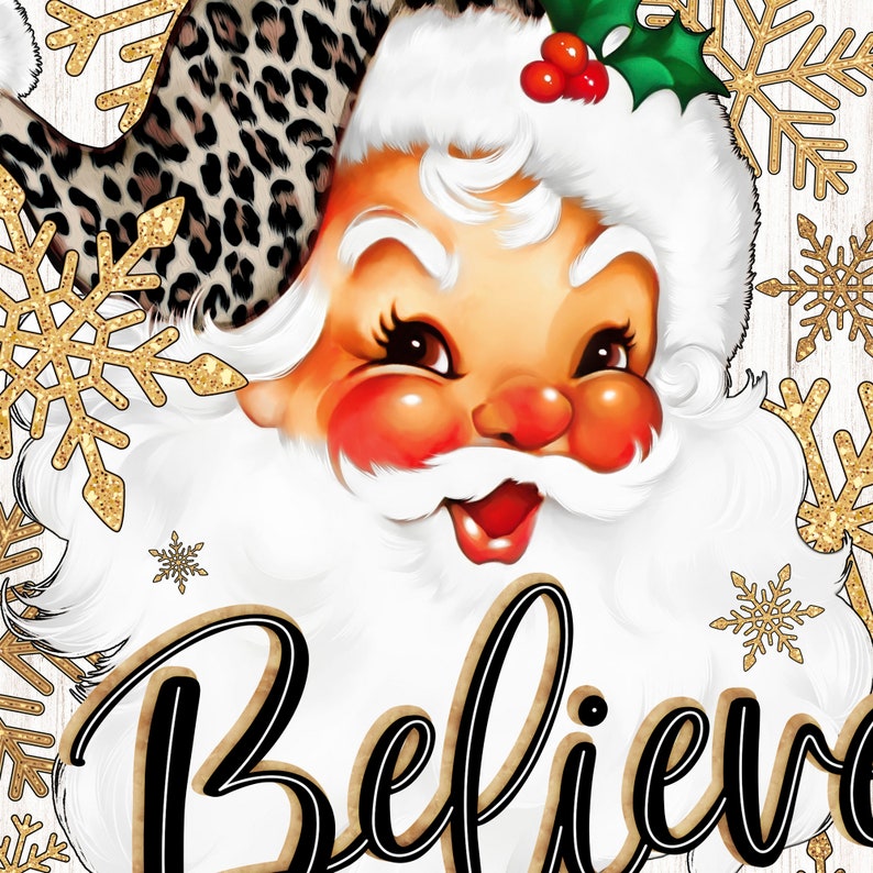 Believe Santa With Leopard PNG Glitter Snowflakes Clipart - Etsy