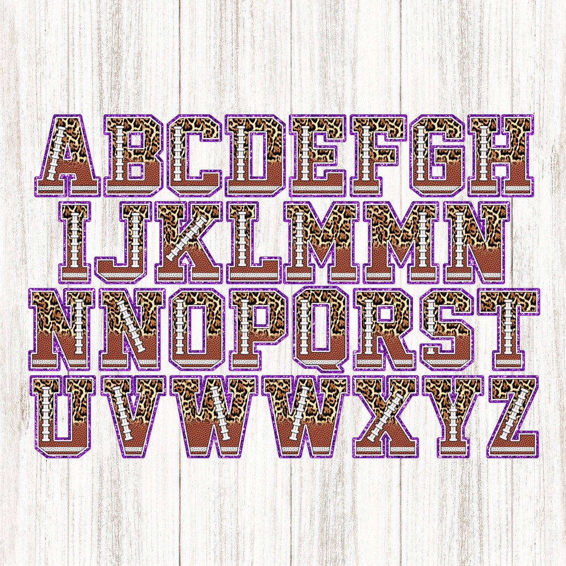 Football Letters PNG, Purple Glitter Leopard & Laces Stitch, Background ...