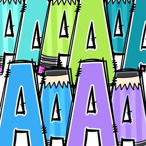 Pencil Doodle PNG Alphabet Bundle, 18 Sets, Mix of Pastel Pencils ...