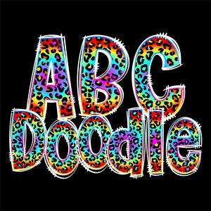 Rainbow Leopard Alphabet With White Outline, Doodle Letters Leopard ...