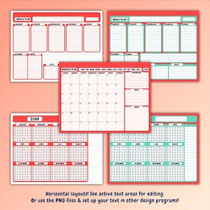 Calendar Pack - Editable Daily | Weekly | Monthly | Yearly | Red, Sea ...