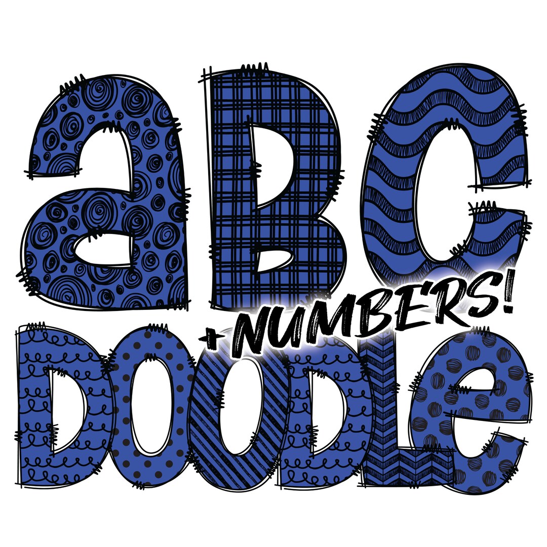 Digital Download | Doodle Hand Drawn Blue and Black Multi Pattern Fill ...
