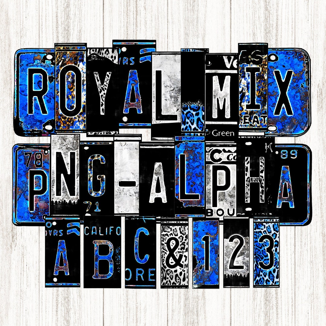 Royal Blue License Plate Alphabet, Mix Match Letters, Grunge Leopard ...
