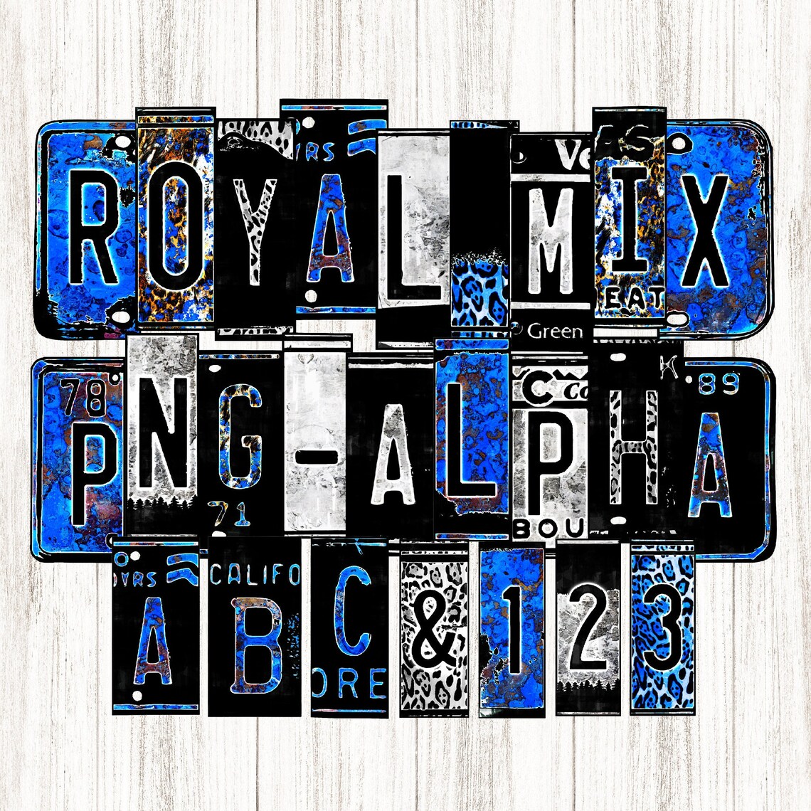 Royal Blue License Plate Alphabet, Mix Match Letters, Grunge Leopard ...