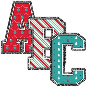 Christmas Alpha Pack, 6 PNG Letter Sets in Christmas Patterns, Red and ...