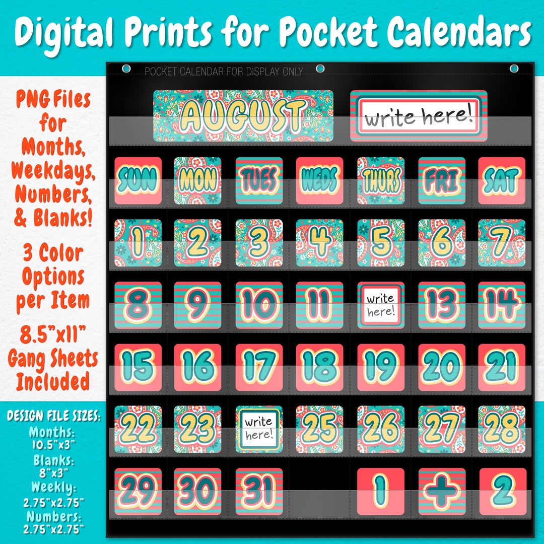 Wall Calendar - Pocket Chart for Teachers | Paisley, Stripes, Drops ...