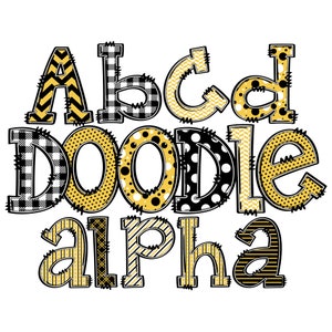 Doodle Gold Black PNG Alphabet Bundle, Double Sets of Uppercase ...