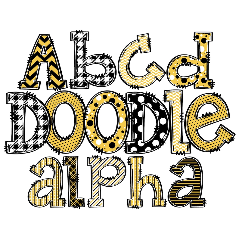 Doodle Gold Black PNG Alphabet Bundle, Double Sets of Uppercase ...