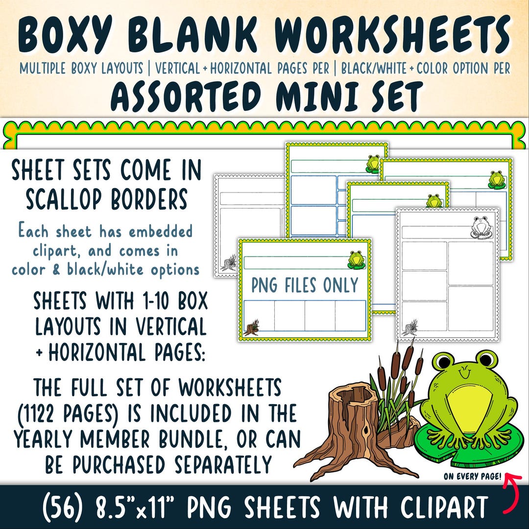 Worksheet Templates (blank With Clipart Added) - Boxy - Mini Set | Pond ...