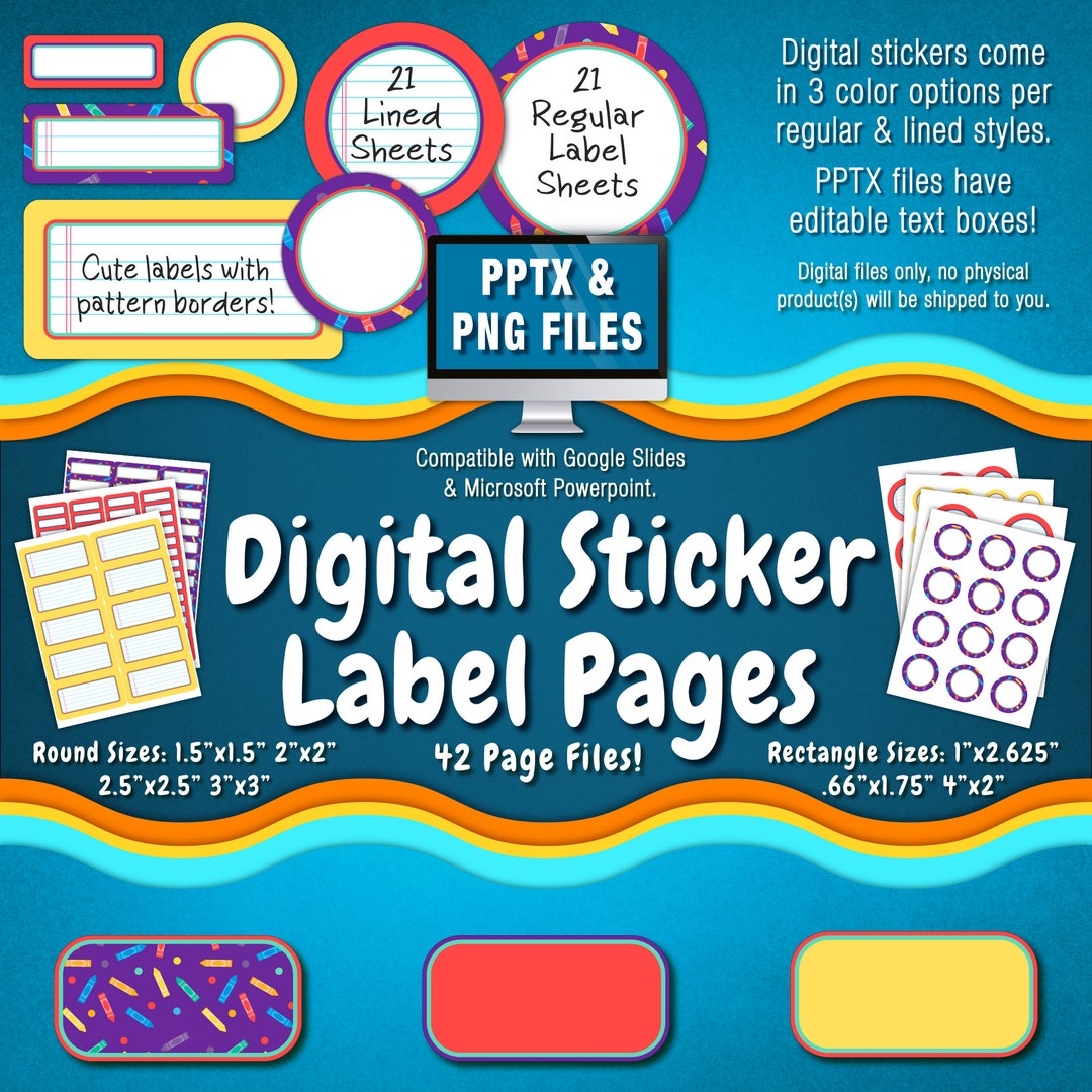 Label Sheet Templates, Editable Text | Crayons, Purple, Yellow, Pink ...