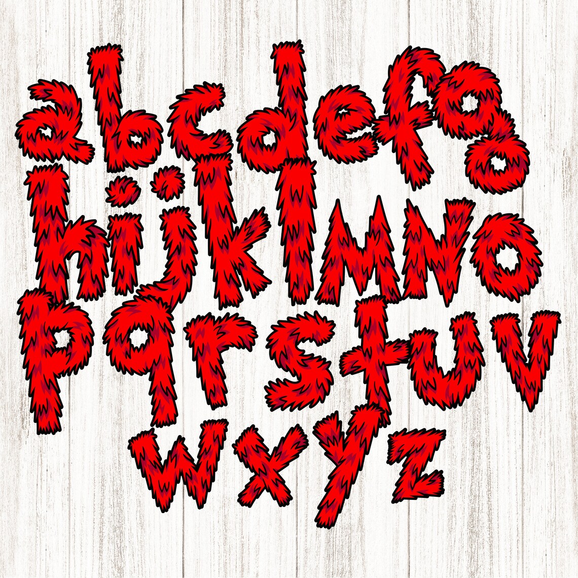 Grinchy Fuzzy PNG Alphabet, Bundle of Christmas, Seasonal, Themed Hairy ...