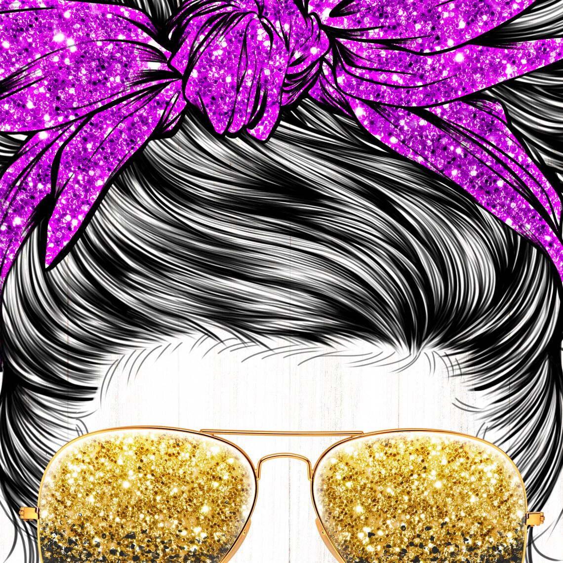 Glitzy Messy Bun PNG Bandana Head Bow With Glitter Pattern - Etsy