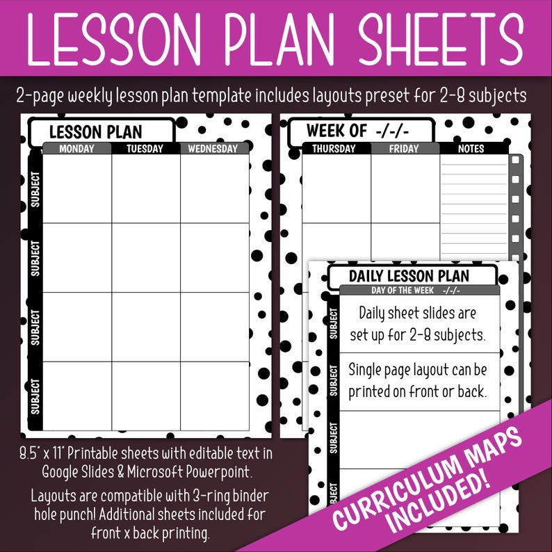 Lesson Plan Sheets & Curriculum Maps (editable) | Black, White, Ink ...