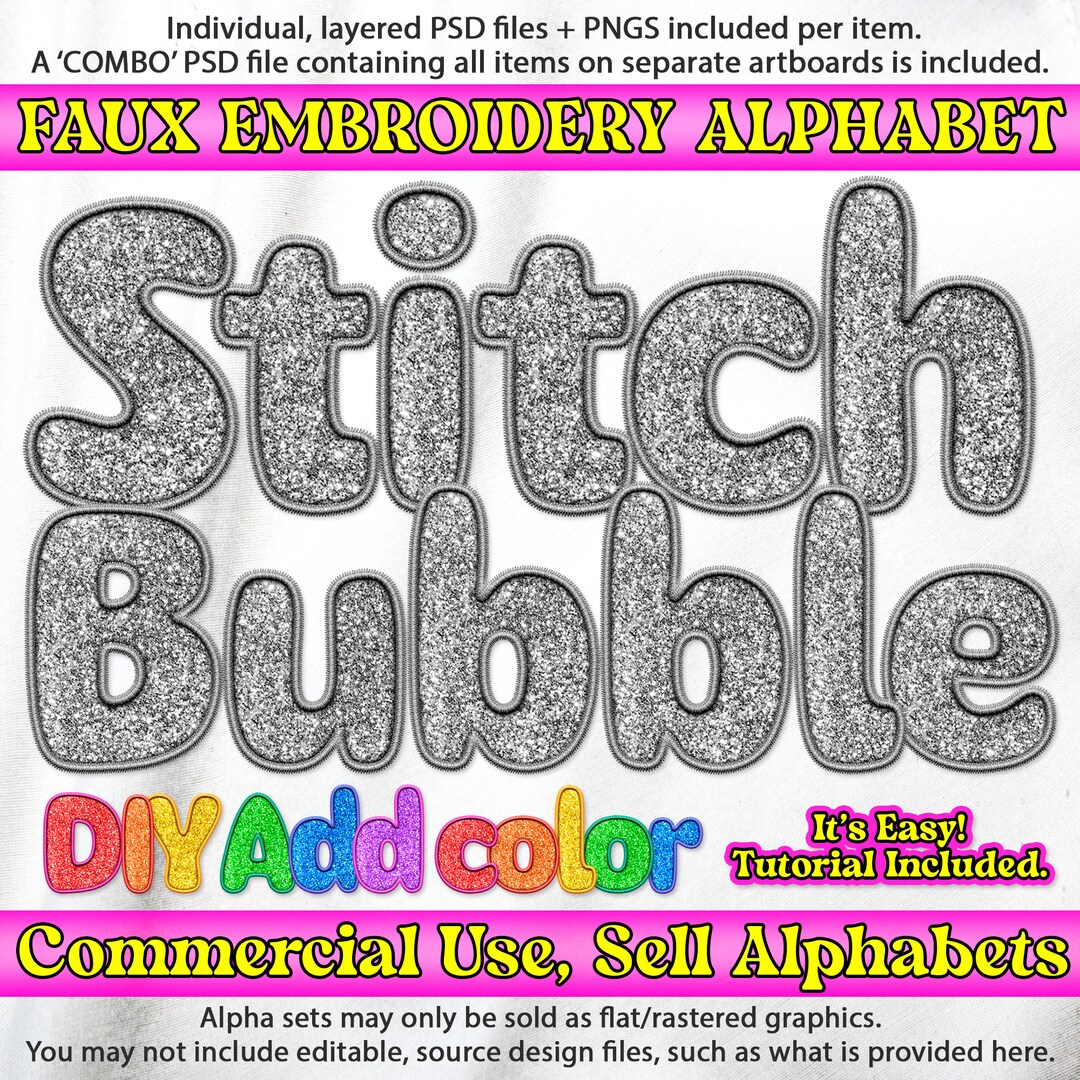 Stitch Bubble Faux Embroidery Alphabet, Commercial Use Create + Sell ...