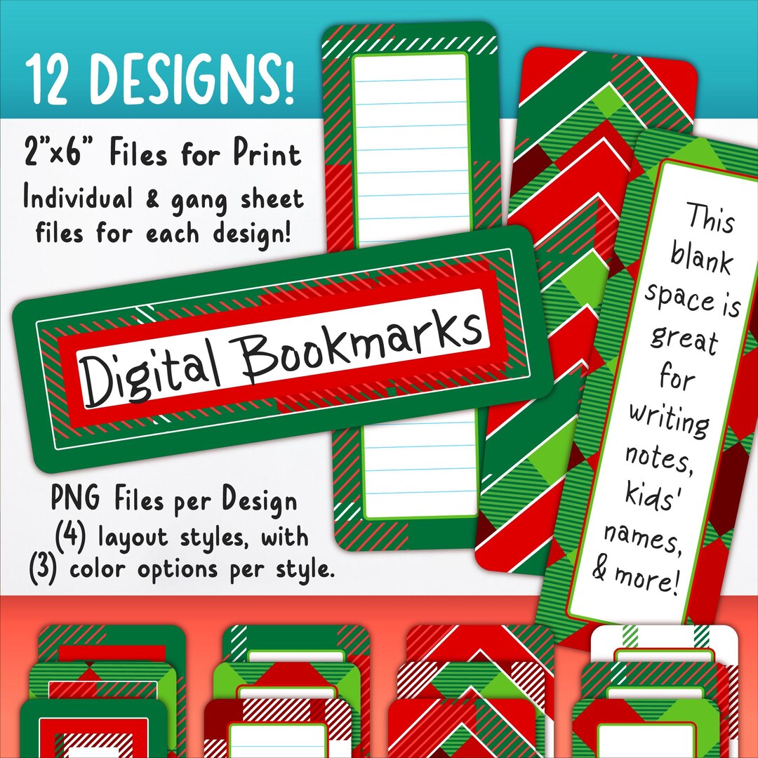 Digital Bookmarks (printable), Clipart Bundle Set of 12 | Lined & Blank ...