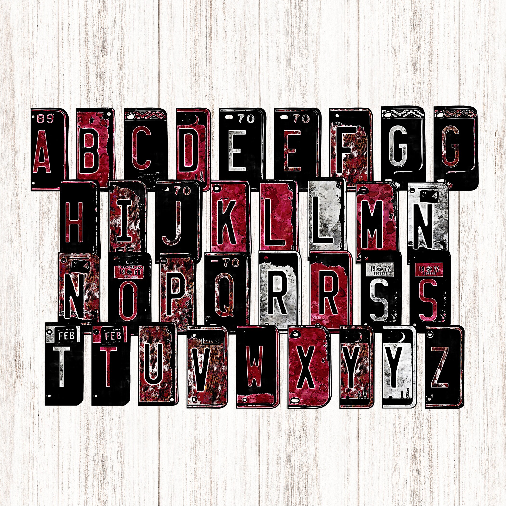 Maroon License Plate Alphabet Mix Match Letters Grunge & - Etsy