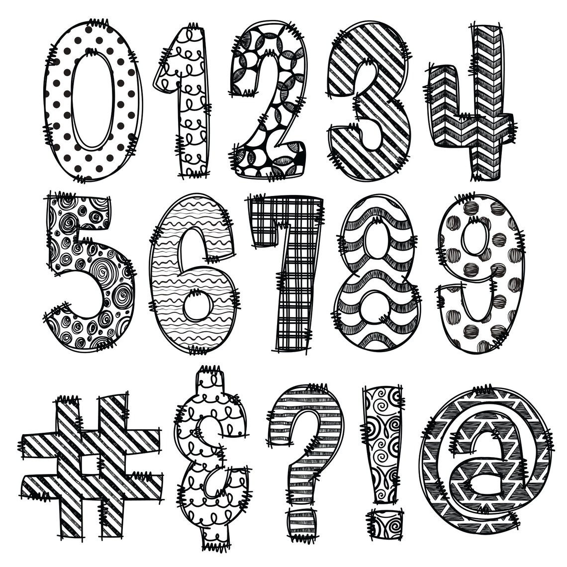 Digital Download | Doodle Hand Drawn Black White Multi Pattern Fill ...