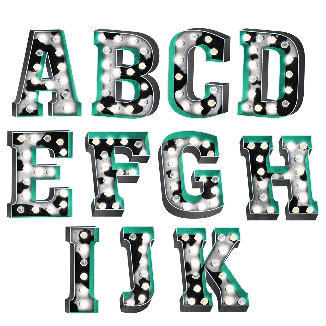 Digital Download | Faux Cow Print Rustic Marquee Letters and Numbers ...