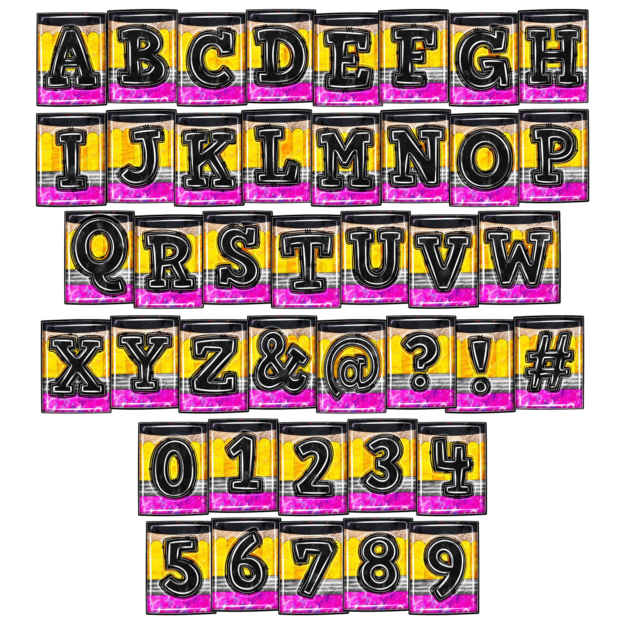 5 Boxy School Doodle Alphabet PNG, Digital Download, Casual Hand Drawn ...