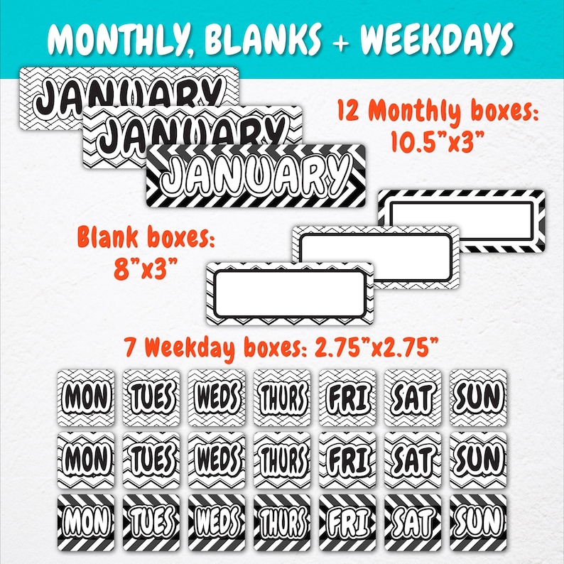 Wall Calendar - Pocket Chart for Teachers | Black, White, Ink Saver ...