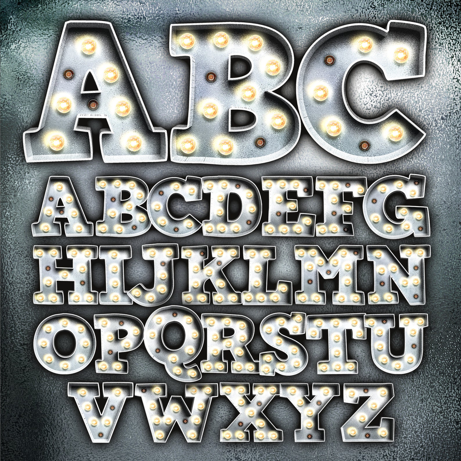 Digital Download | Casual Silver Rustic Marquee Letters & Numbers | PNG ...
