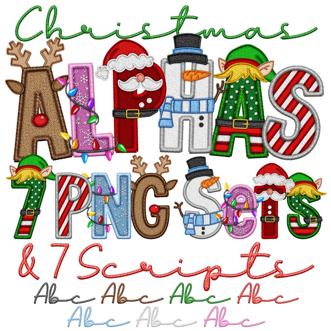 Christmas Alphabet PNG Bundle, 14 Pack, Faux Embroidery Classic Stitch ...
