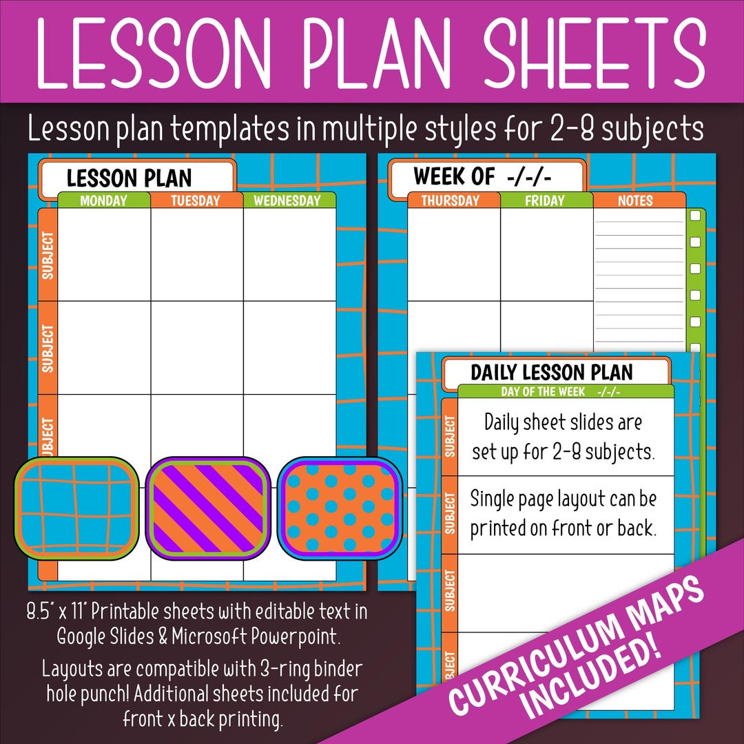 Lesson Plan Sheets & Curriculum Maps (editable) | Grid, Diagonal ...