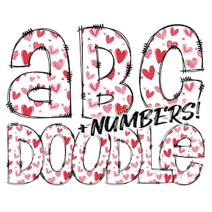 Hearts Uppercase Alphabet, Doodle Alphabet Letters & Numbers White With ...
