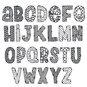 Digital Download | Doodle Hand Drawn Black White Multi Pattern Fill ...