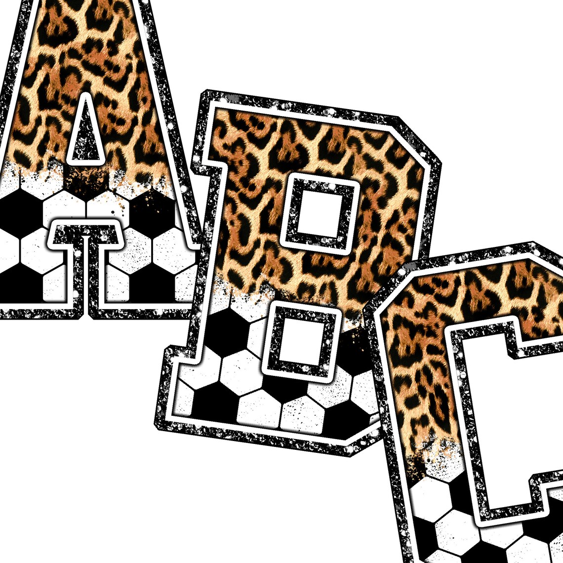 Soccer Football Letters PNG Leopard and Hexagon Background - Etsy