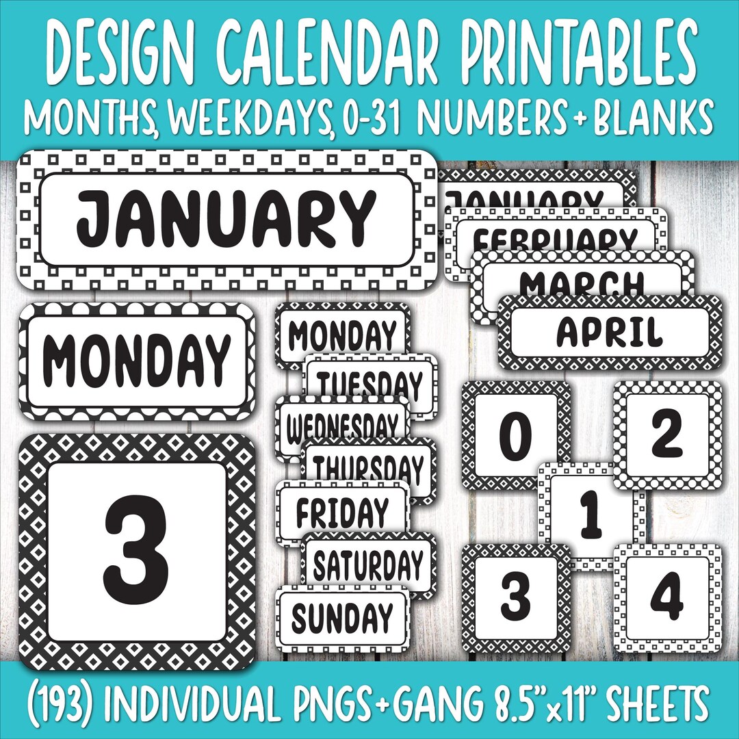 Wall Calendar - Standard - for Teachers | Black and White, Ink Saver ...