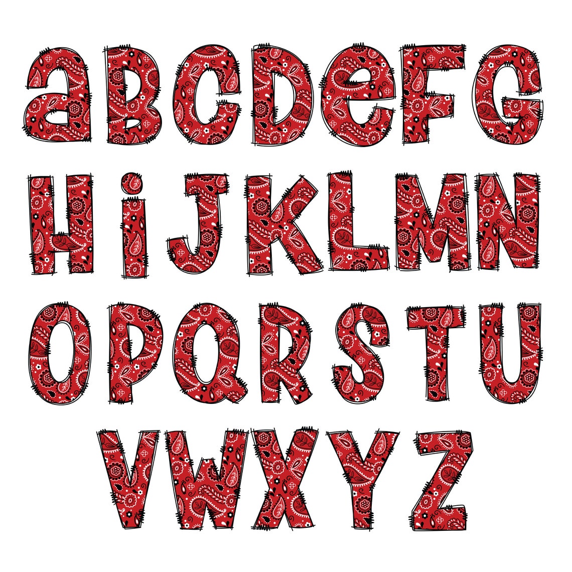 Digital Download | Doodle Red Paisley Bandana Pattern Fill | PNG ...