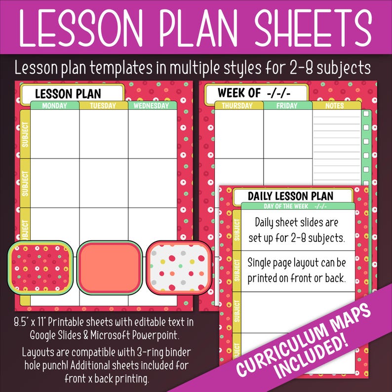 Lesson Plan Sheets & Curriculum Maps (editable) | Boho, Circles, Dots ...