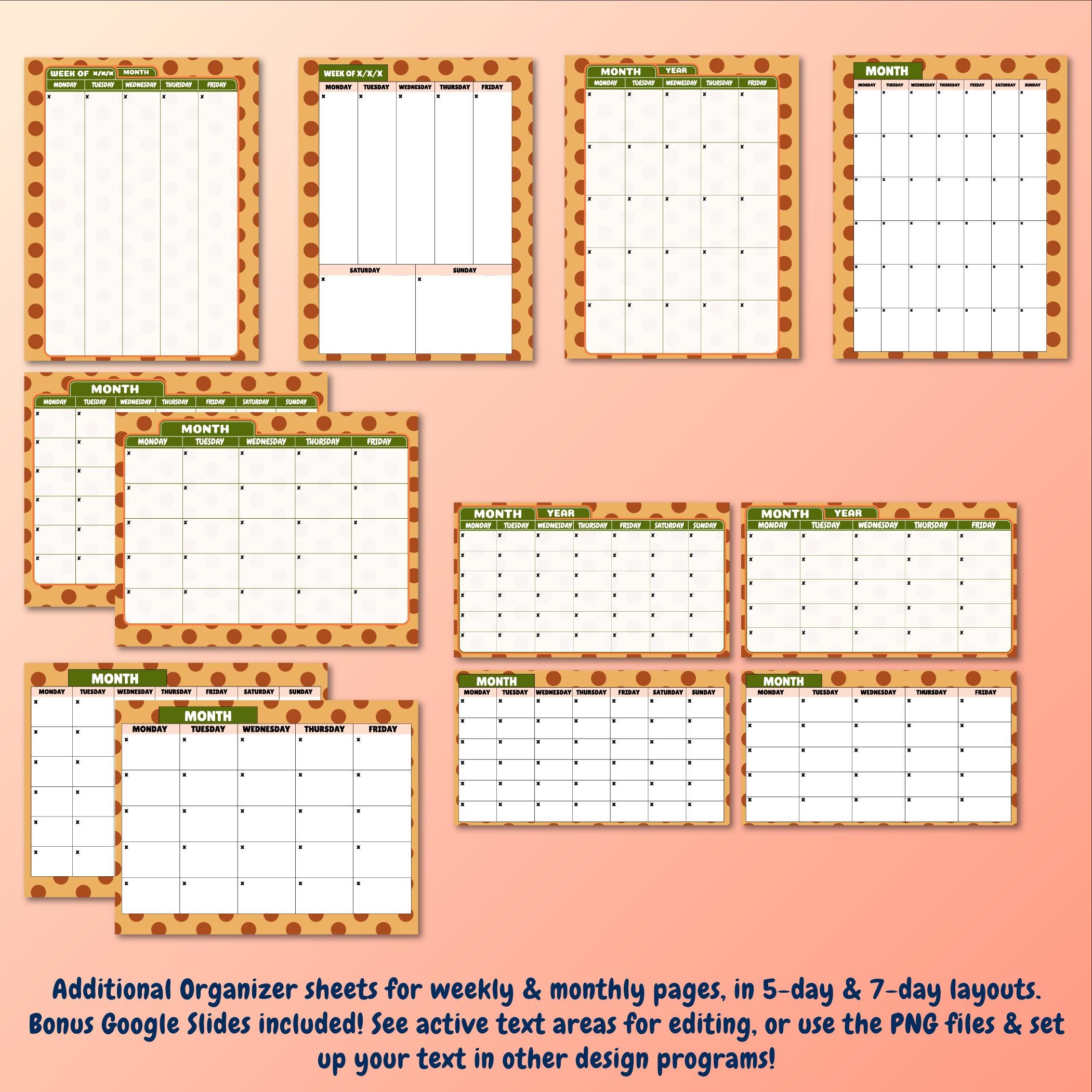 Calendar Pack - Editable Daily | Weekly | Monthly | Yearly | Polka Dots ...