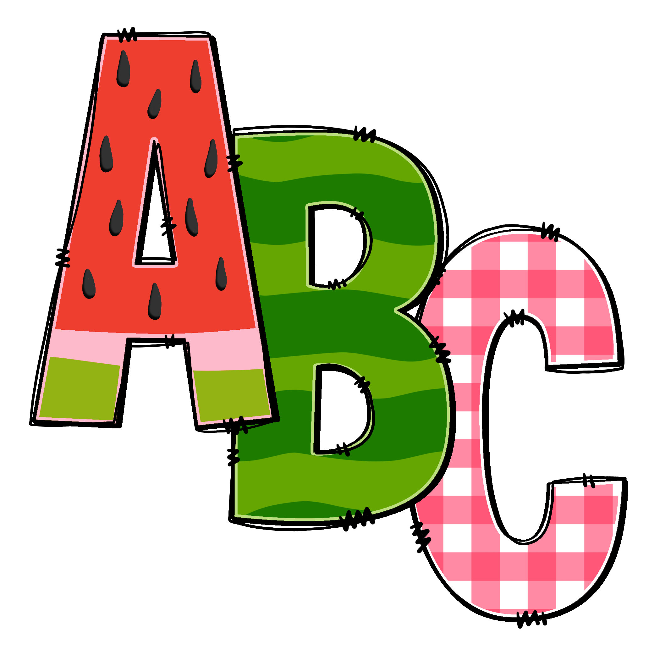 Watermelon Plaid Doodle Alphabet PNG, Basic Doodle V3, Sweet Summer ...