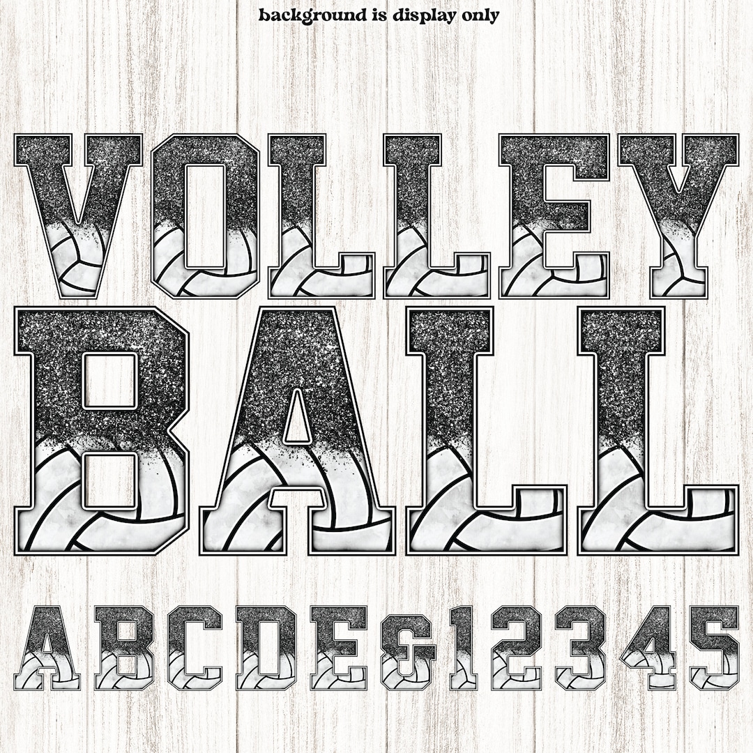 Volleyball Alphabet, Black Glitter Panels Pattern, College School ...
