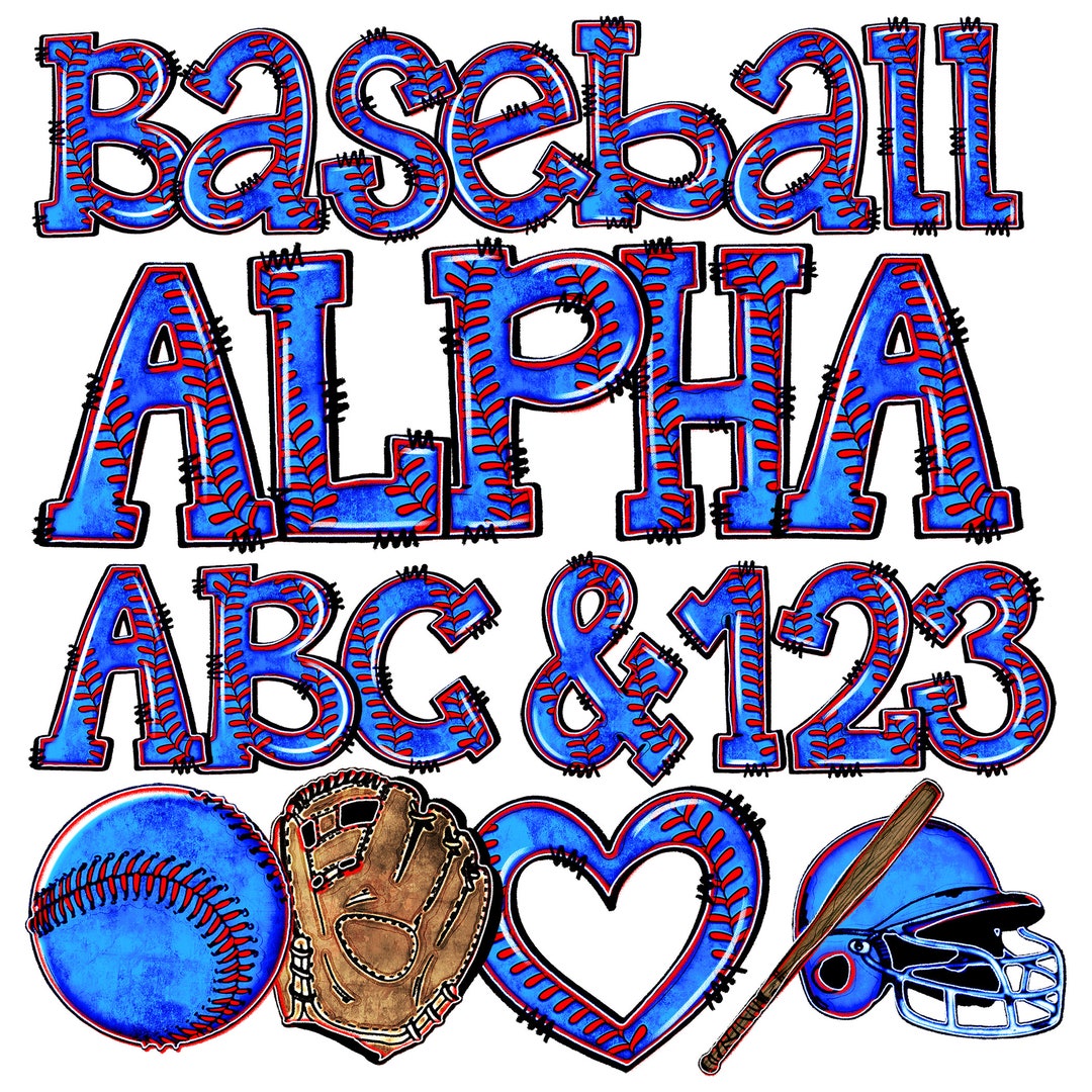 Baseball Alphabet PNG, Sublimation Doodle Letters, Royal, Red, Add on ...